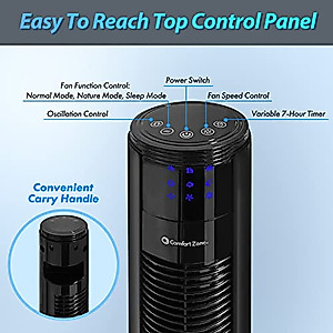 Comfort Zone CZTF361RBK 36" 3-Speed Oscillating Tower Fan with 3 Mode Settings, 7-Hour Timer, and Remote Control, Black