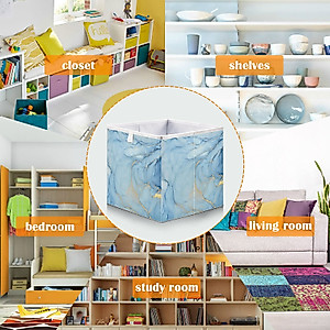 Marble Collapsible Fabric Storage Cubes Storage Bins, 11 Inch Cube Organizer Bin Cloth Foldable Cube Baskets for Shelf Closet, Blue Marble,GSLOR848