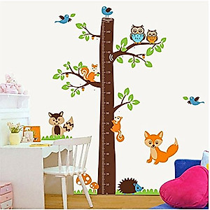 COVPAW® Wall Stickers Height Chart Measure Scale Decor Zoo Animal Owl Tree Growth Chart Kids Nursery Baby Room