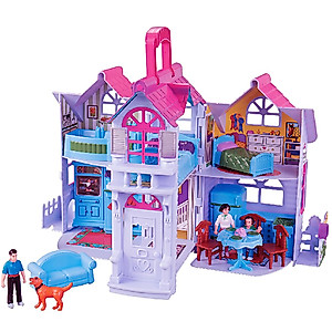 Liberty Imports My Pretty Dollhouse Fold and Go Pretend Play Mini Folding Doll House Playset with Pocket Toy Family Figures, Home Furniture and Accessories