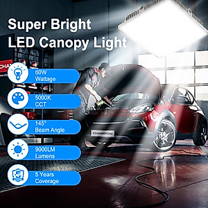 LED Canopy Light 60W, 9000LM LED Canopy Lights Outdoor, 5000K Daylight Square Canopy Gas Station Light for Carport Shop Garage Warehouse Porch Hotel Building Entrances UL Listed, 4 Pack