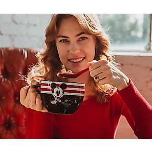 Disney Mickey Mouse Red-Striped Ceramic Soup Mug With Spoon | Holds 24 Ounces