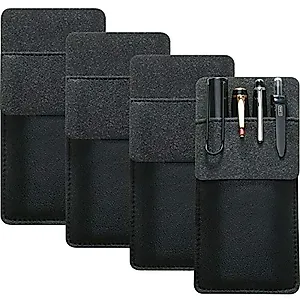 4 Packs Pocket Protector, Leather Pen Pouch Holder Organizer for Lab Coats/shirts/pen Note, Handmade Pencil Pocket Holder for School Office Hospital Supplies (Black)