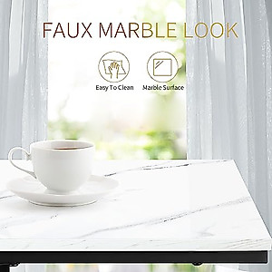 Possile C Shaped Side Table Set of 2, Marble End Table for Sofa and Bed, Couch Table That Slide Under, Snack Side Table for Living Room, Bedroom or Small Spaces, White and Black