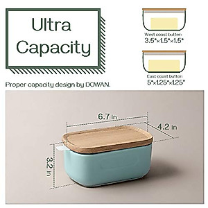 Dowan Large Butter Dish with Handle on Lid Up to 2 Sticks of Butter, Farmhouse Butter Dish with Lid, Ceramic Butter Container for East West Coast Butter, Microwave and Freezer Safe, Turquoise