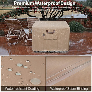 Fire Pit Cover Square - 25-28 Inch Heavy Duty 900D Strong Tear-Resistant and UV Resistant and Waterproof and Fading Resistant Material Polyester Firepit Covers Square for Outdoor Fire Table - Wheat