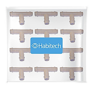 Habitech 1/2" Tee Drip Irrigation Fittings (12 Pack) - Barbed Drip Line Connector Tees compatible with Rain Bird and Most 1/2" Irrigation Tubing or Sprinkler Systems