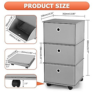 JOMOLA Rolling Storage Cart with 3 Drawers, Utility Cart with Wheels, Fabric Storage Cube Bin with Cover Collapsible Organizer Cart for Dresser Bedroom Dorm Home Office Mobile File Filing Cabinet Gray
