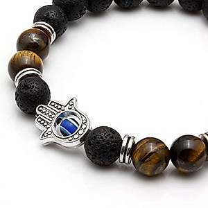 MILAKOO 8mm Beads Bracelet Tiger Eye Lava Rock Oil Diffuser Natural Stone Stretch Cuff for Men Women