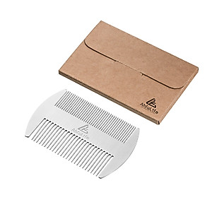 Metal Hair&Beard Comb - AhfuLife® EDC Credit Card Size Comb Perfect for Wallet and Pocket - Anti-Static Dual Action Beard Comb - Presented in Gift Box (Stainless Steel Comb)