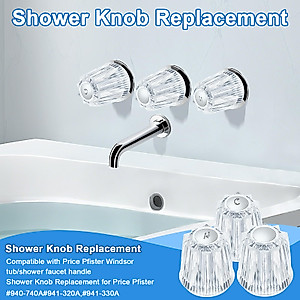 UCDETD Shower Knobs 3 Piece Replacement and Flange Base, Clear Acrylic Plastic Hot/Cold/Diverter Shower Knob Compatible with Price Pfister Contessa and Windsor Bathtub Shower Faucet Handle