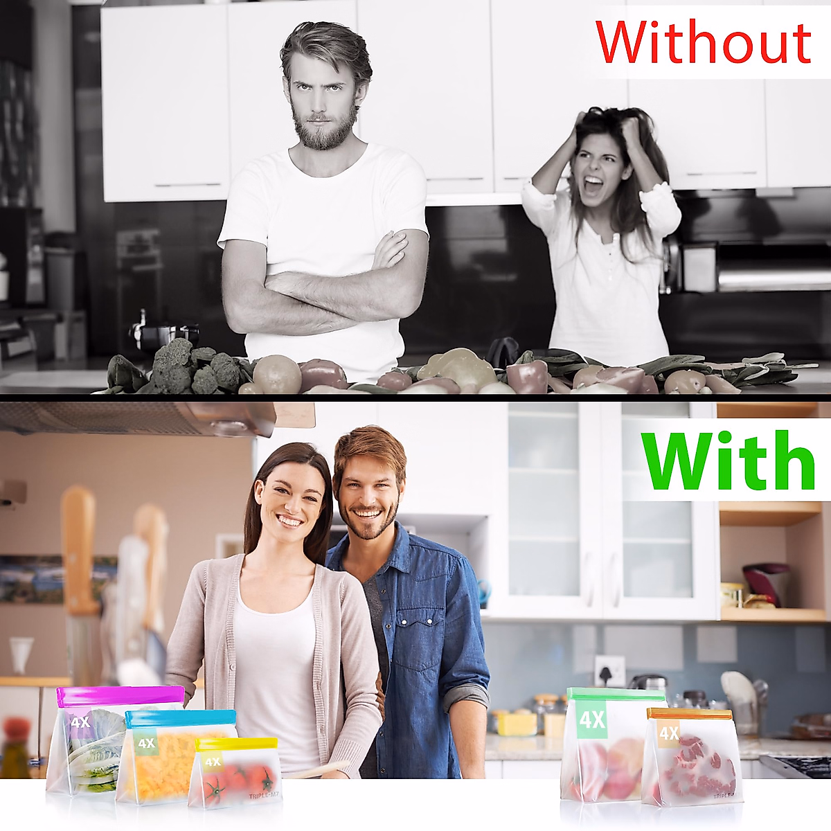 Triple-M7® 20 X Pcs Reusable Freezer Bags Bolsas de silicona reutilizables Reusable Gallon Bags Reusable Leakproof Storage SetsSilicone Food Bags 4 Gallon +4 Sandwich +4 Snack +4 Lunch +4 Travel Jewe