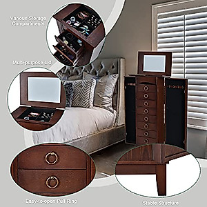 Giantex Jewelry Cabinet with Top Compartment, 9 Drawers & 2 Side Doors, Wooden Jewelry Armoire Storage Chest Stand with Flip Top Mirror, Necklace Hooks, Bedroom Armoire with Large Storage, Walnut
