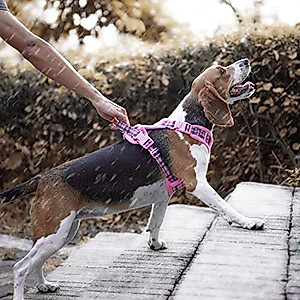 PoyPet Plush Dog Harness, Soft Padded No Pull Vest Harness, Reflective Adjustable Escape Proof with Easy Control Handle for Small Medium Large Dogs(Checkered Pink,S)