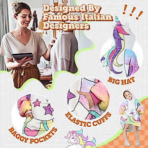 MIZZEO Kids Wearable Blanket Hoodie, Oversized Sherpa Wearable Blanket with Hood Pocket and Sleeves for Toddlers, Cute Hoodies 2-6 Year Old Girls Boys Youth Birthday Gifts (Unicorn)