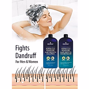 Peppermint Rosemary Hair Regrowth and Anti Hair Loss Shampoo and Conditioner Set - Daily Hydrating, Detoxifying, Volumizing Shampoo and Fights Dandruff For Men and Women 16 fl oz x 2