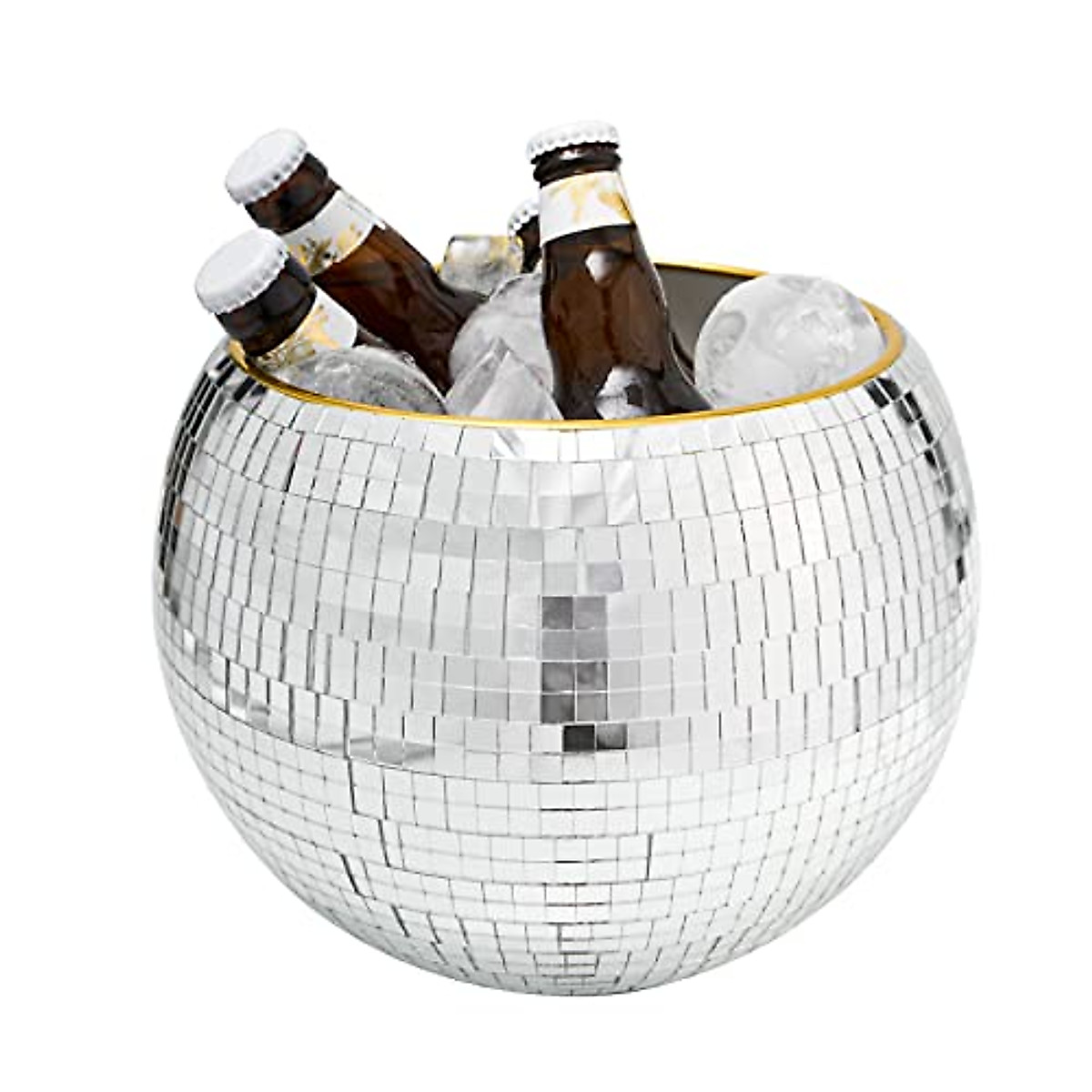 Wittolins Disco Ice Bucket for Cocktail Bar,Mirror Silver Disco Ball Decor,Retro Party Accessories,8 Inch Disco Ball Theme Party Decorations,Cooler for Wine Beer Champagne Ice Cold Drinks