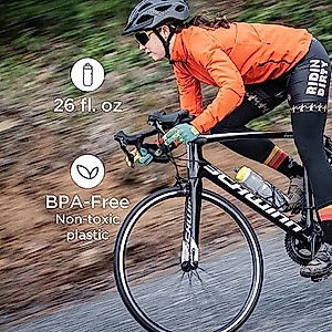 Schwinn Bike Bottle Holder with Reflective Insulated Water Bottle, 26 Oz. BPA-Free Squeeze Sport Bottle and Durable Polymer Cage, Easy To Mount Cycling Accessory