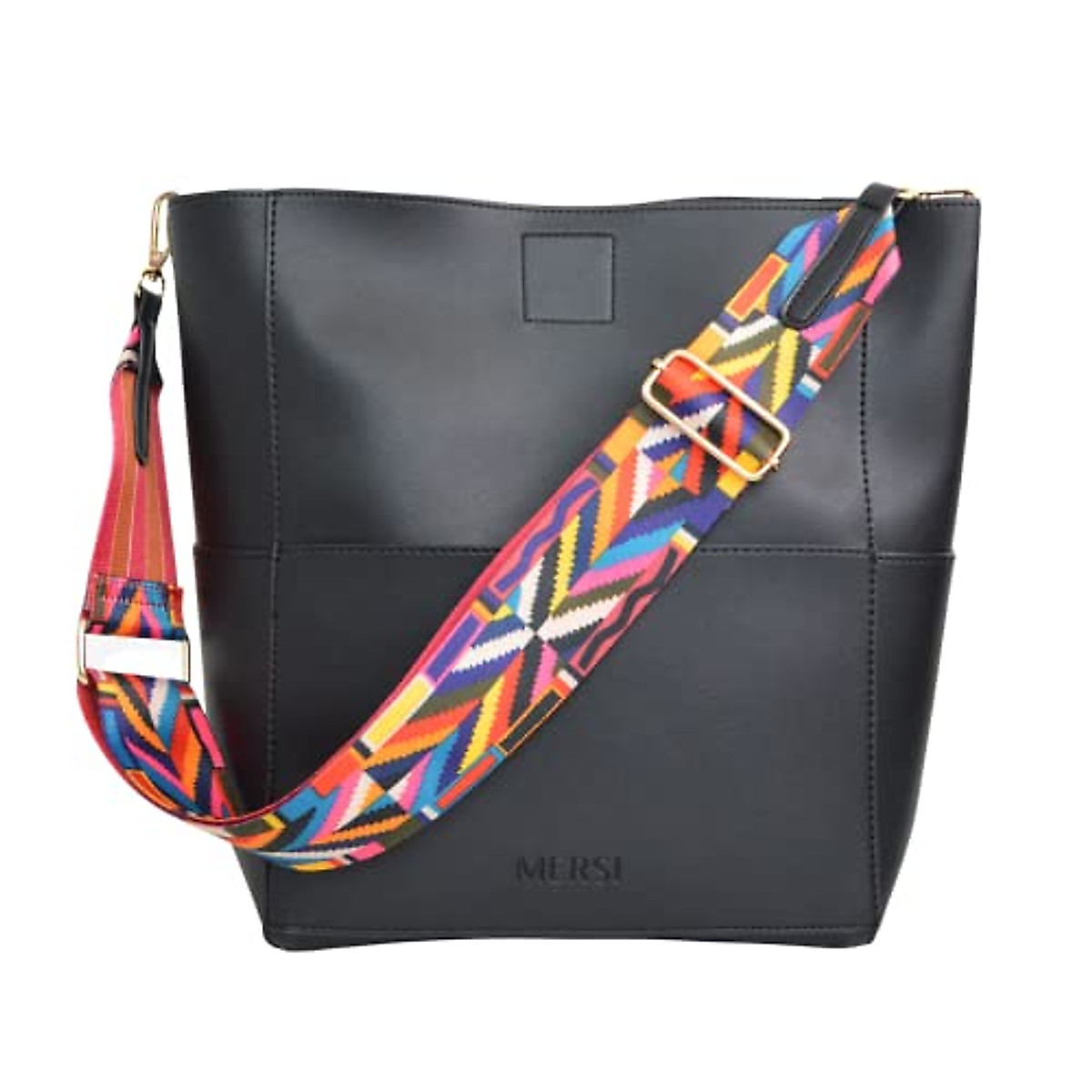 MERSI Demi Bucket Purse - Faux Leather Bucket Bag With Detachable Mini Pouch & 2 Adjustable Shoulder Straps - Vegan Leather Luxury Handbags For Women - (12”H x 11”L x 5”D, Black)