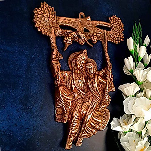 APKAMART Radha Krishna Jhula Wall Hanging -14.5 Inch Height - Metal Wall Showpiece For Wall Decor, Room Decor, Home Decor And Gifts