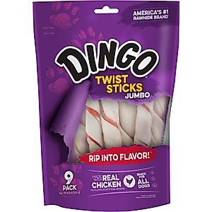 Dingo Twist Sticks Jumbo Rawhide Chews Made with Real Chicken, 9-Count