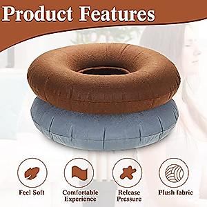 2 Pieces Inflatable Donut Cushion Inflatable Ring Cushion Seat 15 Inch Round Inflatable Cushion Portable Donut Cushion Pillow for Home Office Chair Wheelchair Car, 2 Colors (Grey, Light Brown)
