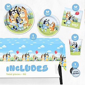 Unique Bluey Birthday Party Supplies | Bluey Party Supplies | Bluey Birthday Decorations | Bluey Party Decorations | With Bluey Tablecover, Bluey Plates, Bluey Cups, Bluey Napkins, Button