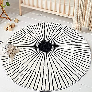 Round Rug 3.3ft, Large Non Slip Super Soft Plush Area Rug for Kids Room Playroom Living Room Bedroom, Modern Black and White Striped Floor Mat Carpet for Home Room Decorative (Light)