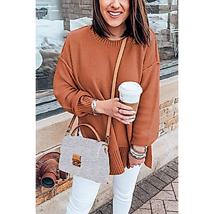 MEROKEETY Women's 2025 Fall Winter Casual Oversized Pullover Sweater Loose Crew Neck Long Sleeve Side Split Jumper Top, Orange, L