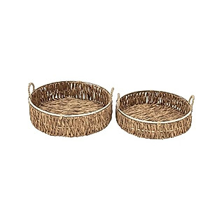 Deco 79 Dried Plant Handmade Woven Tray, Set of 2 18", 20"W, Brown