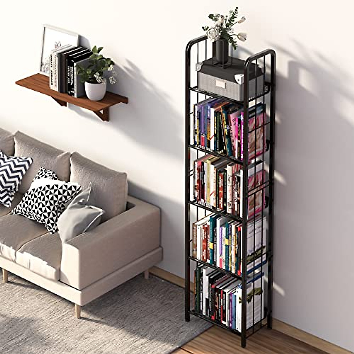 Azheruol Bookshelf Storage Shelf Bookcase Freestanding Storage Stand for Living Room, Bedroom, Kitchen Rust Resistance Easy Assembly Free Combination Multi-Functional Organizer (5 Tiers, Black)