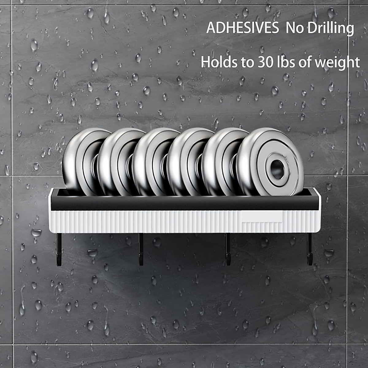 FOCUS FINEST Plastic Wall Mount Shower Shelf, Adhesive Shower Caddy, No Drilling Hang Walls, with Self Adhesive Tape, for Bathroom, Kitchen, Living Room (Black, 4pcs)