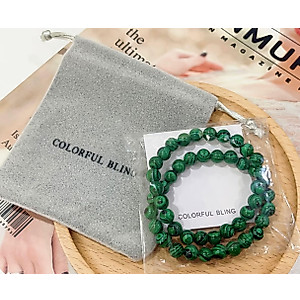 COLORFUL BLING Natural Malachite Bracelet Set, Handmade Gemstone Beaded Stretch Bracelets for Women Men Yoga Bracelet Natural Stone Crystal Beads Bracelets