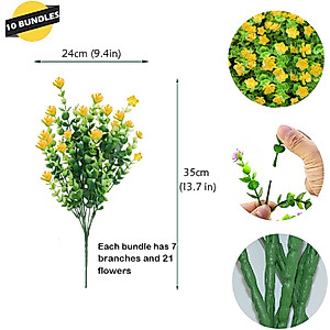 AIOR 10 Bundles Artificial Flowers, UV Resistant Fake Flowers Plastic Greenery Shrubs Plants for Floral Arrangement, Hanging Pots, Home Garden Decor Graduation (Yellow)