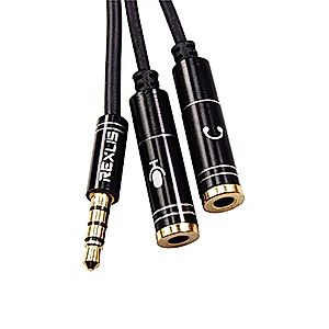 REXUS Black 2-Pack 3.5mm Y Splitter Stereo Audio Cable 4-Pole Male to 2 Female for Headphone, Headset Splitter Adapter Extension Aux Cable, Compatible MobilePhone and New Laptop(M22F35Hx2)