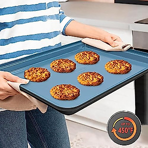 Baking Pans Set with Nonstick Coating - UltraThick Professional 8-Piece Bi-Color Pans including Cookie Sheet, Muffin, Loaf, Cake Pans, and Cooling Rack - Heavy Duty, Dishwasher Safe (Grey&Blue)