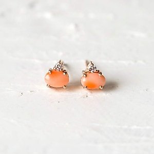 Angel Skin Coral Stud Earrings, Pink Coral Jewelry, Minimal Earrings, 14k Gold / 14k Gold Filled Pink Earrings, Oval Coral Gemstone Stud Earrings