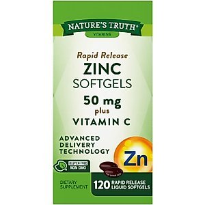 Nature's Truth Zinc with Vitamin C | 50mg | 120 Softgels | Non-GMO & Gluten Free Supplement
