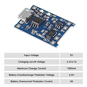 20pcs 18650 Lithium Battery Charging Board TP4056 Micro USB Charging Board 5V 1A with Battery Protection Dual Functions TP4056 Lithium Battery Charge Module