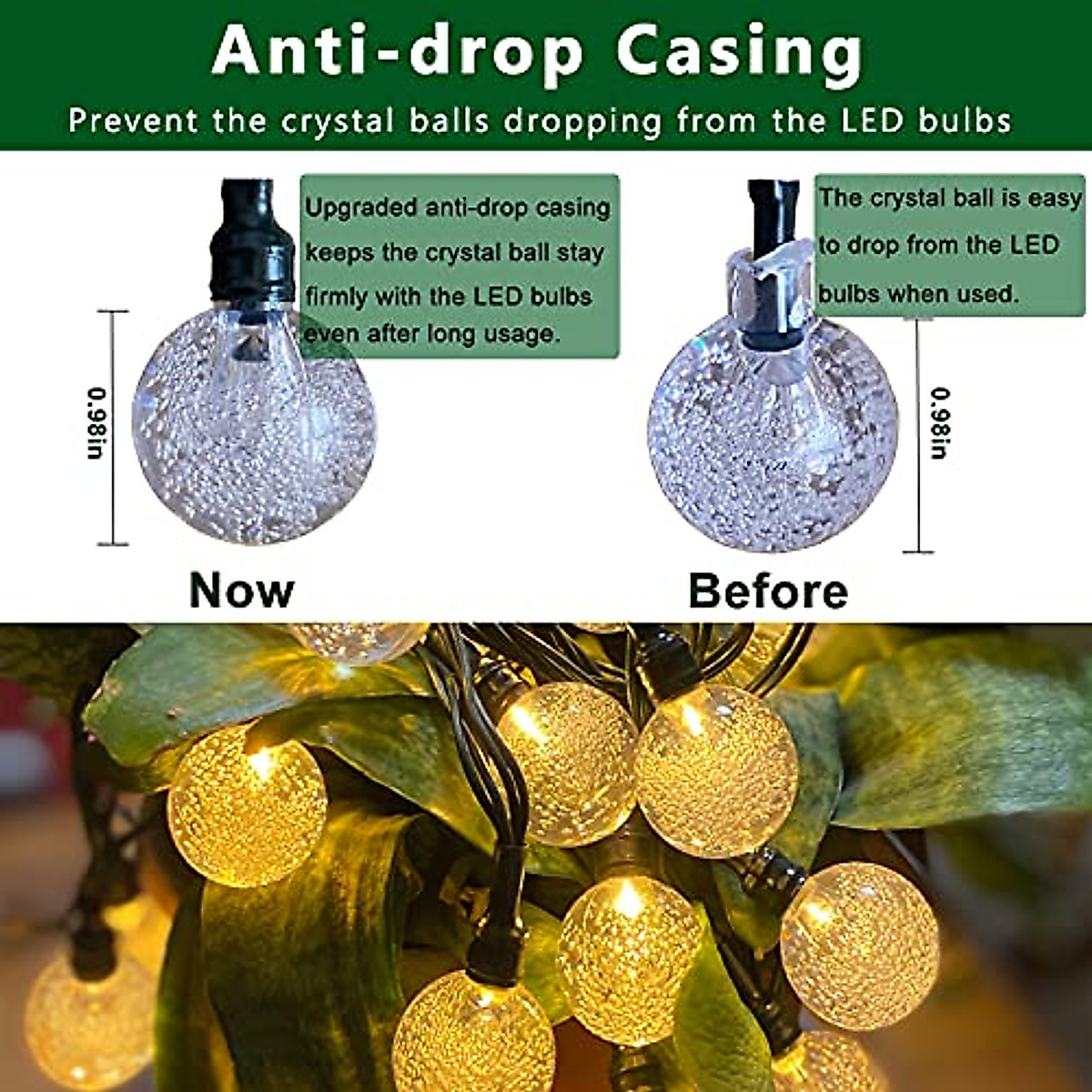 Battery Operated Globe String Lights - Indoor Outdoor String Lights Waterproof Crystal Globe Lights 8 Modes 30 LED Patio Lights with Timer for Garden Balcony Pergola Party Decor, Warm White, 2 Pack