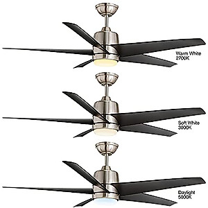 Hampton Bay Mena 54 in. White Color Changing Integrated LED IndoorOutdoor Brushed Nickel Ceiling Fan with Light Kit and Remote