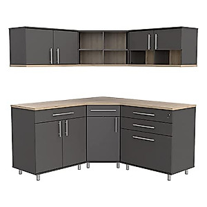 6-Piece Garage Cabinet Set Grey Wood Adjustable Shelving Locking
