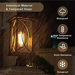 JETIMA Outdoor Post Light Black Finish Waterproof Pole Lantern Lighting Fixture with Tempered Clear Seeded Glass for Patio, Garden, Yard, Balcony, Pathway
