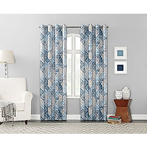 Sun Zero Reardon Global Medallion Print Energy Efficient Grommet Curtain Panel, 54" x 84", Indigo