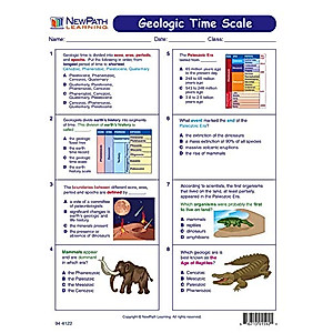 NewPath Learning-947122 Geologic Time Scale Visual Learning Guides, Set/5-4-Panel, 11" x 17" Laminated Guides, Full-Color Graphic Overview, Write-On/Wipe-Off Activities