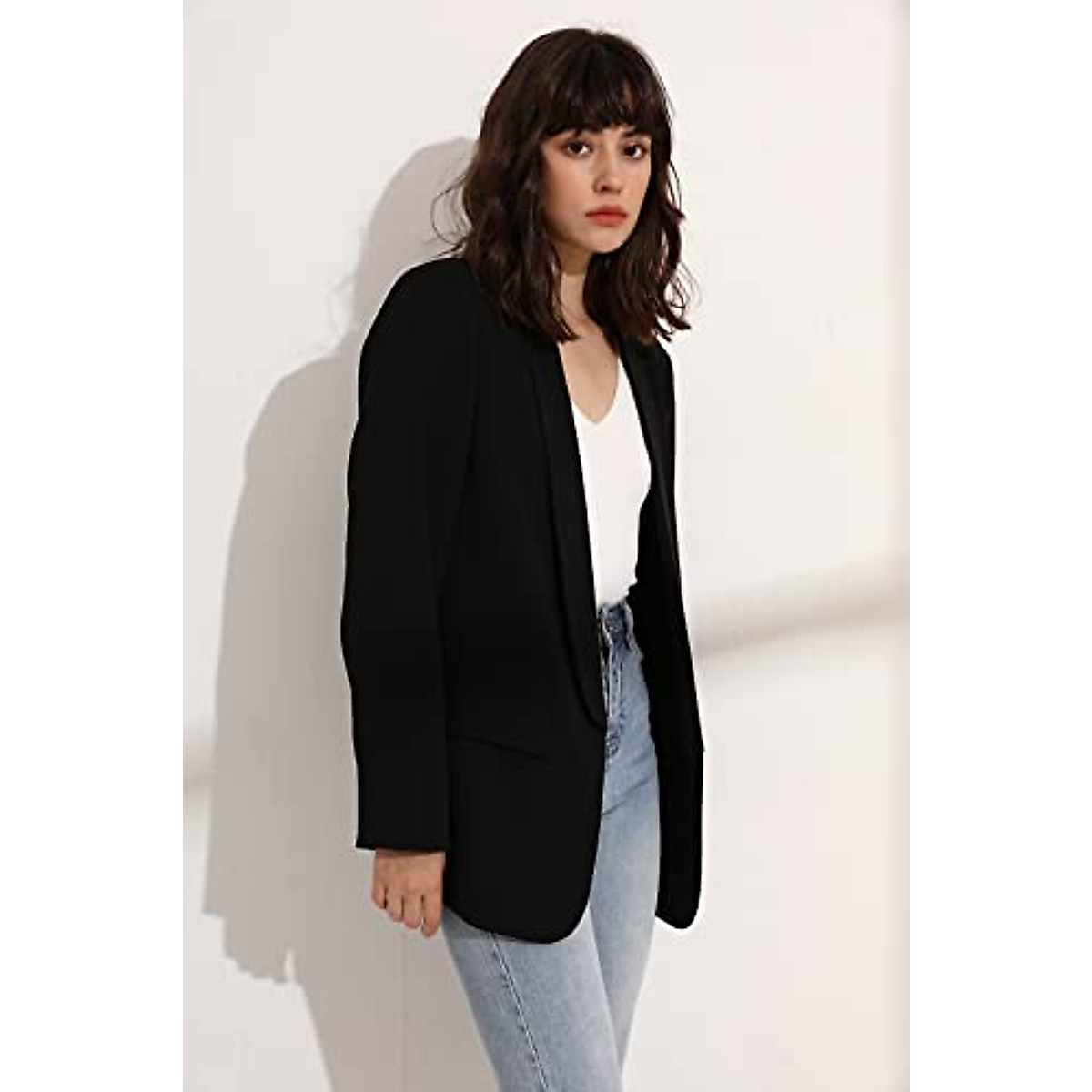 Womens Casual Blazers Open Front Long Sleeve Work Office No Buckle Jackets Blazer (as1, Alpha, x_l, Regular, Regular, Black)