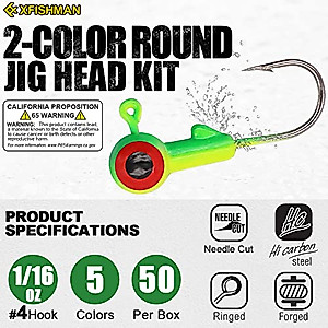 Round-Jig-Heads-for-Fishing-Painted-Jigheads-Walleye-Bass Crappie Fishing Jig Hooks 3/8 oz 1/4 oz 3/16 oz 1/8 oz 1/16 oz Assortment 25-50 Pack