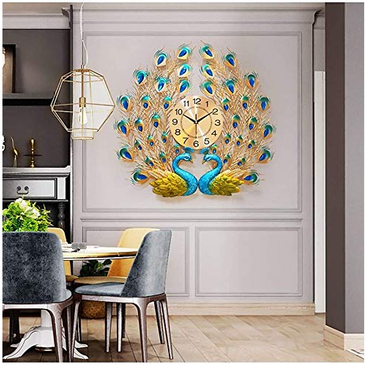 Wall Clock Peacock Wall Clock European Peacock Home Decor Wall Clock Living Room Mute Clock Watch Bedroom,Green