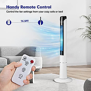 COSTWAY Tower Fan with Remote Control, Portable 47.5-Inch Standing Floor Fan with 80˚ Oscillating, 15H Timer, 3 Modes and 3 Speeds, Quiet Bladeless Fan for Bedroom Living Room Office, White