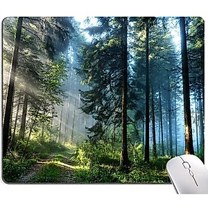 Natural Scenery Forest Custom Design, Square Waterproof Non-Slip Rubber Base MousePads for Office Laptop, 9.5"x7.9"x0.12" Inch